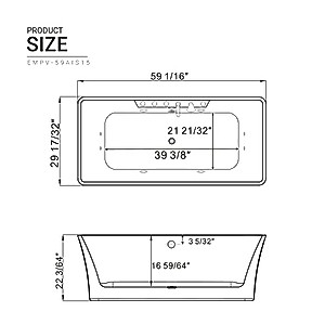 Empava 59-Inch Freestanding Whirlpool Bathtub Rectangular with 8 Hydromassage Adjustable Water Jets Luxury Acrylic Massage SPA Soaking Bath Tub Double Ended , White