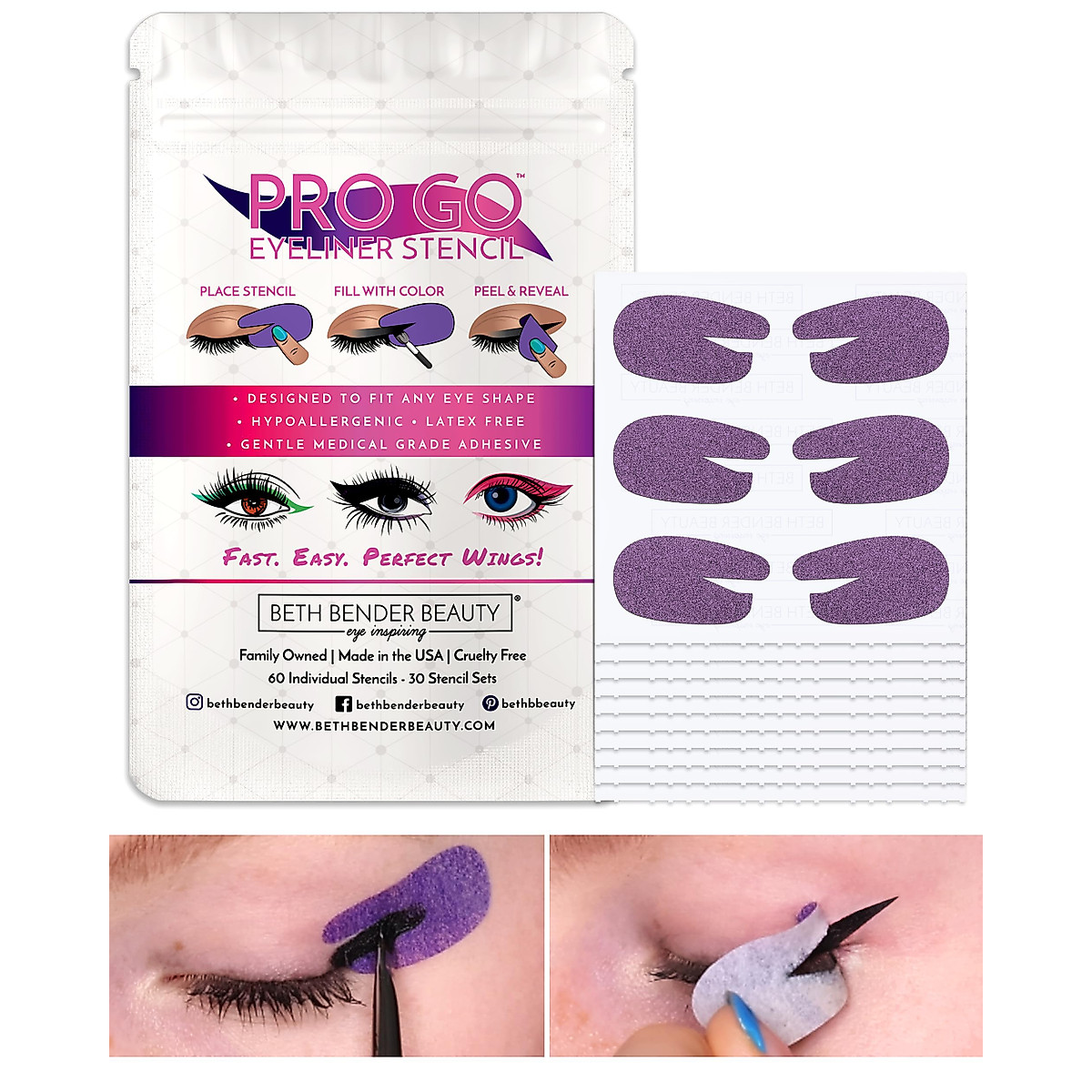 Beth Bender Beauty Pro Go Eyeliner Stencil | Cat Eyeliner Stencil | Made in USA | Cruelty Free & Vegan (Pro Go)