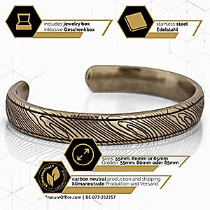 Akitsune Orbis Bangle | Damascus Antique Arm Jewelry Women Mens Stainless Steel Bracelet Rustic - Brass 65mm