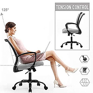 Office Chair Ergonomic Desk Chair Mesh Computer Chair with Lumbar Support Armrest Mid Back Rolling Swivel Task Adjustable Chair for Women Adults, Grey