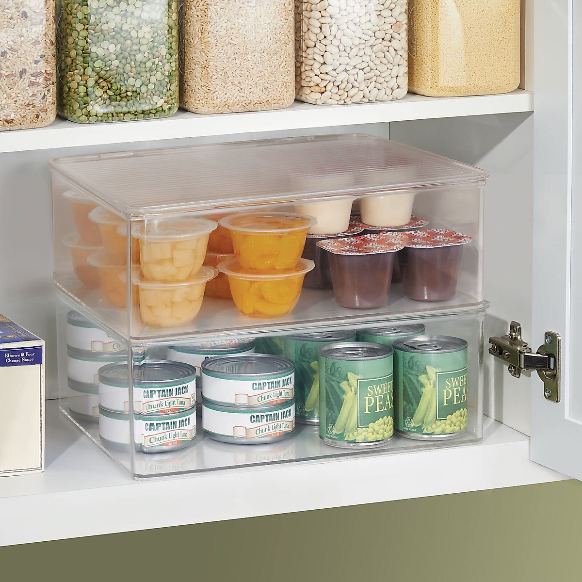 mDesign Plastic Kitchen Pantry and Fridge Storage Organizer Box Containers with Hinged Lid for Shelves or Cabinets, Holds Food, Snacks, Seasoning, Condiments, Utensils, Ligne Collection, 6 Pack, Clear