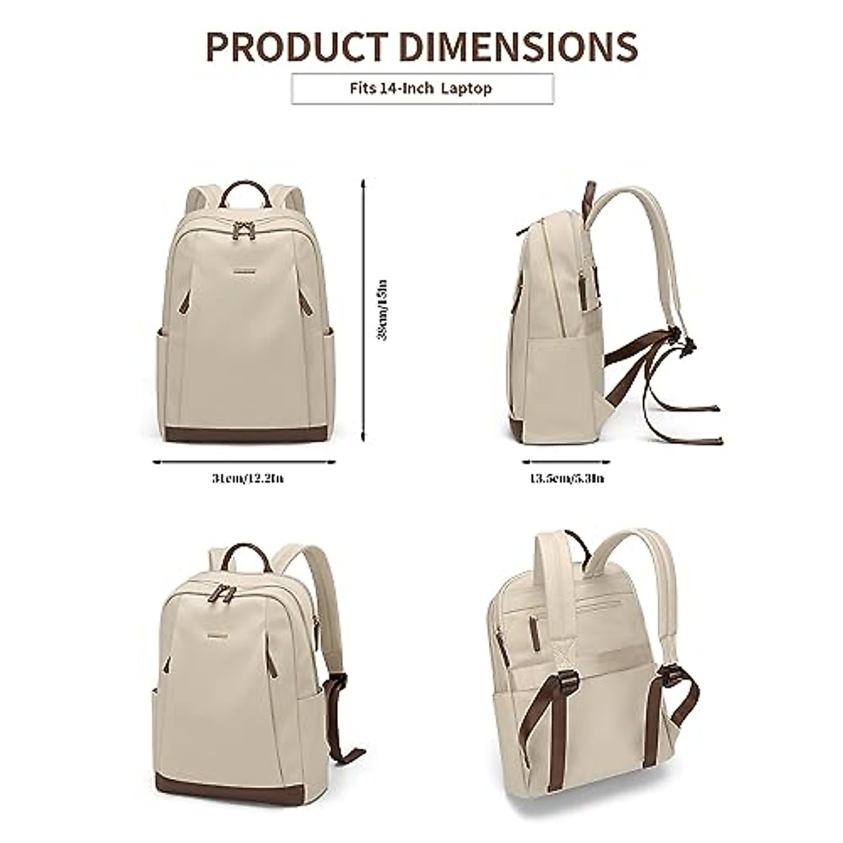 GOLF QUALITY Women Laptop Backpack Stylish College Work Bag Travel Business Backpacks Fits 14 Inch Notebook (Apricot)