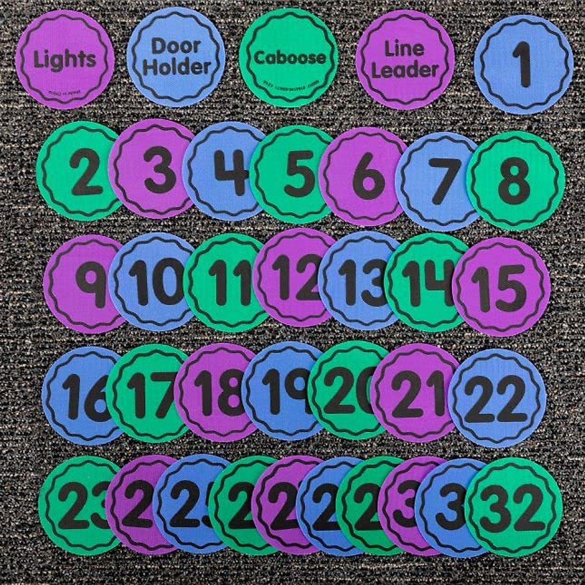 Really Good Stuff Carpet Mark-Its – 36 Pack–Line-Up Helpers – Carpet Markers for the Classroom – Numbered Spot Markers and Labels – 4" Carpet Dots for Teacher Supplies