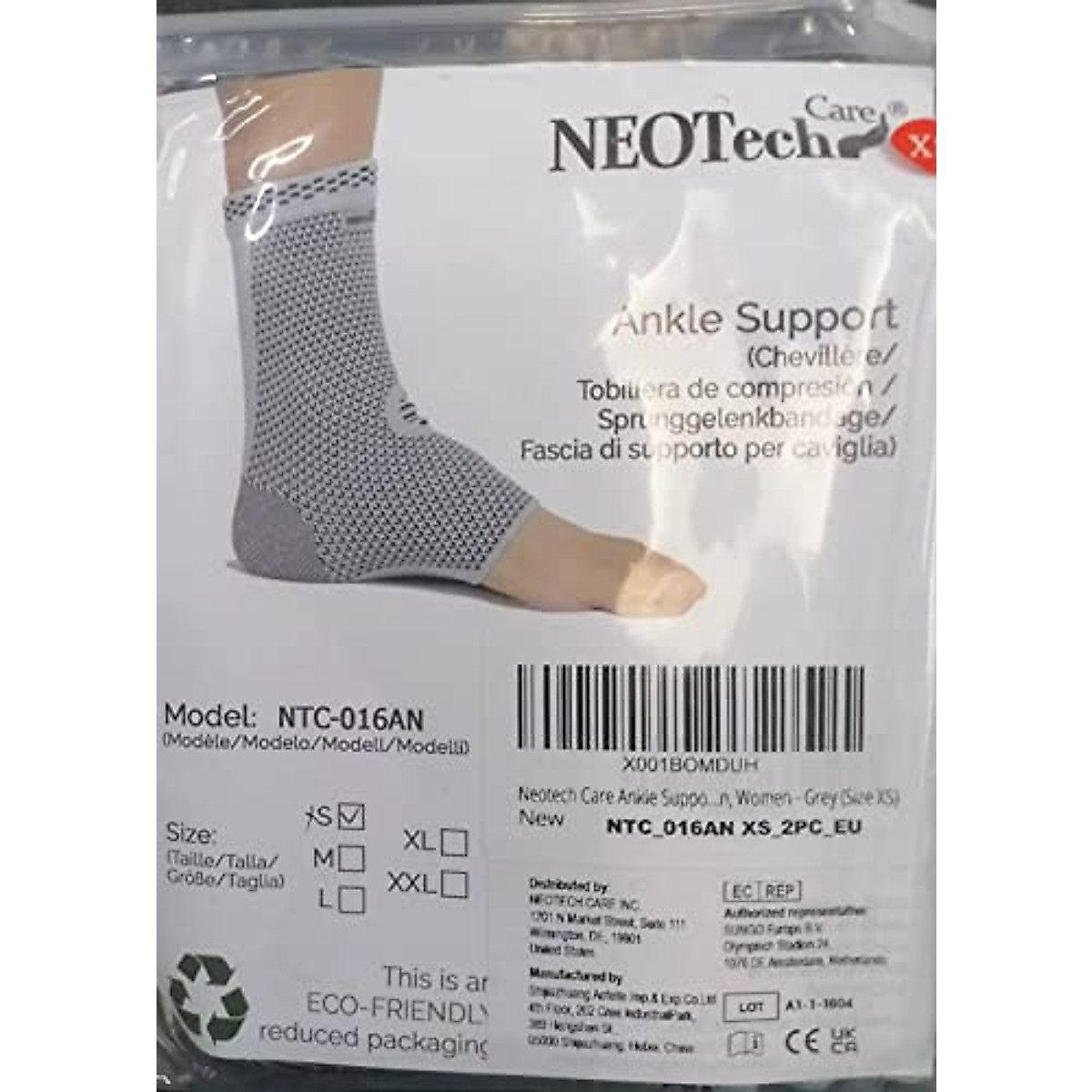 NeoTech Care Ankle Support Brace - Breathable - Men, Women, Right or Left - Gray (Size L, 1 Pair)