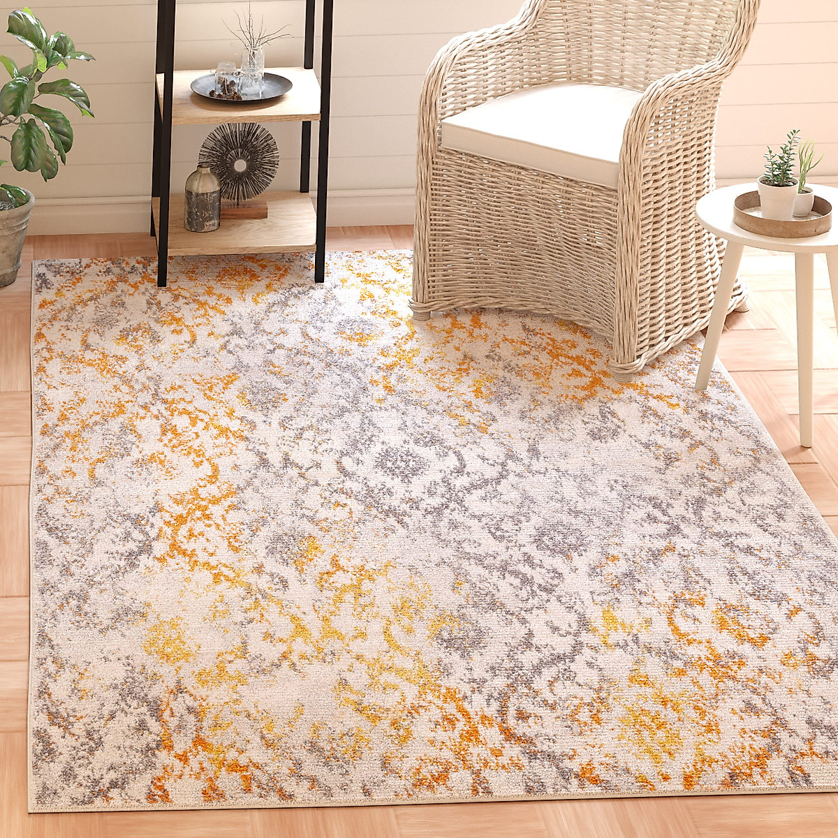 SAFAVIEH Madison Collection 9' x 12' Cream Orange MAD608K Boho Chic Distressed Non-Shedding Living Room Bedroom Dining Home Office Area Rug