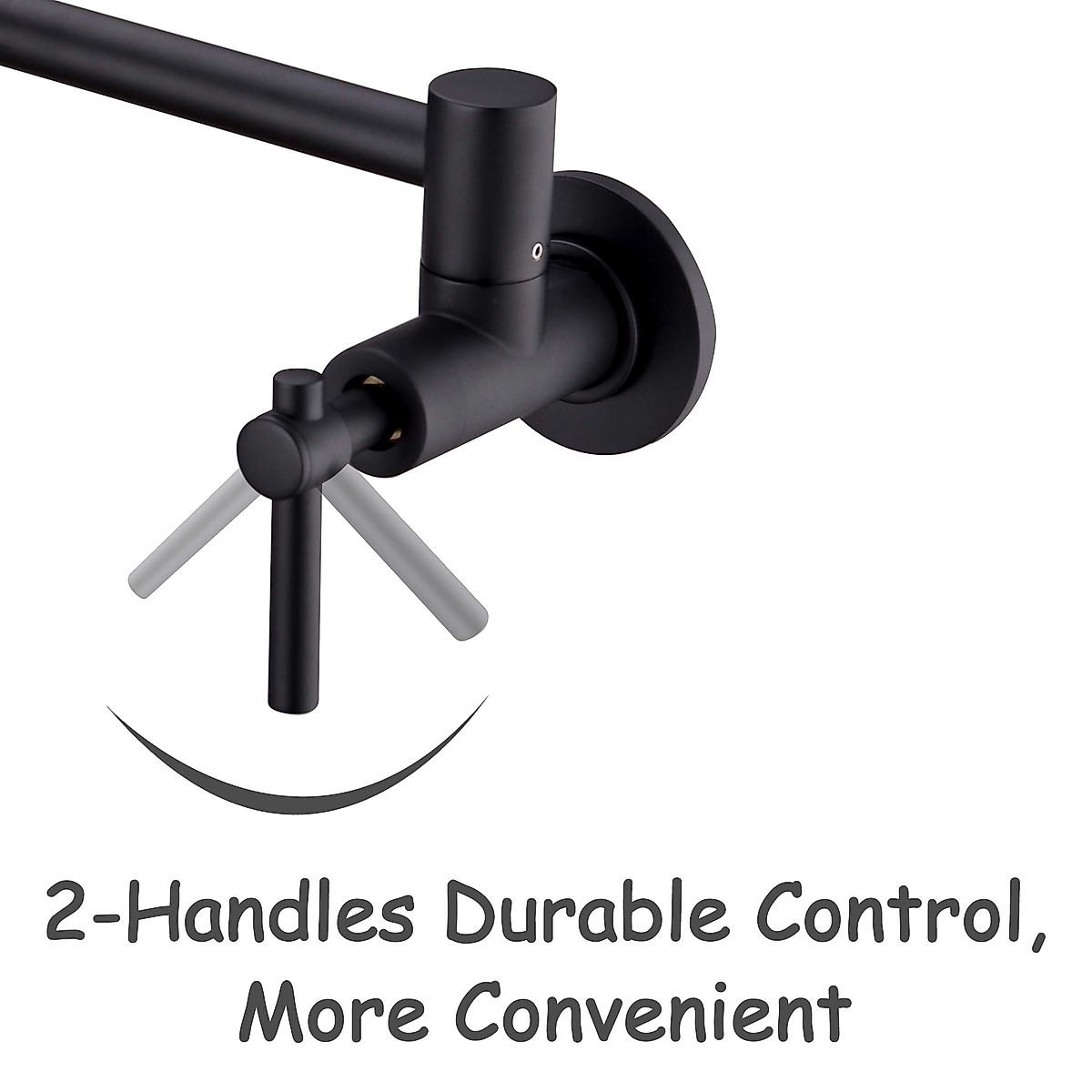 CAKIONG Matte Black Pot Filler Faucet Wall Mount Double Joint Swing Arm Folding Faucet Stretchable Brass Kitchen Faucet with Single Hole Two Handles
