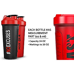 JEELA SPORTS - 2 PACK Protein Shaker Bottles for Protein Mixes With Shake Ball - 24 Oz, Dishwasher Safe Blender Shaker Bottles, Shaker Cup for Protein Shakes for Pre & Post Workout- Gifts, Gym