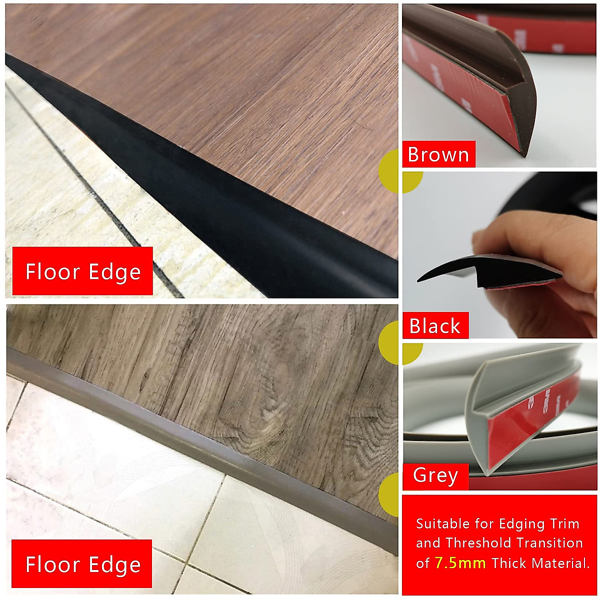 DAILISEN 9.84ft Vinyl Self Adhesive Overlap Threshold Reducer,Flooring Tile Laminate Border Transition Strip,Flat Carpet Rug Edging Strips, Fluted Saddle,Flexible Molding Trim,Stair Edging