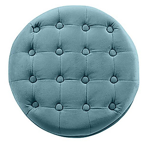 Homepop Home Decor | Upholstered Round Velvet Tufted Foot Rest Ottoman | Ottoman with Storage for Living Room & Bedroom | Decorative Home Furniture, Teal