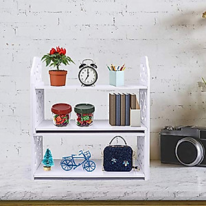 EXCEART White Display Shelf Desktop Bookshelf Organizer Wooden Desk Storage Shelf Rack Adjustable Tabletop Display Corner Countertop Bookcase Shelves for Office Kitchen White Adjustable Shelving