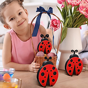 3 Pieces Spring Summer Tiered Tray Decor Red Ladybug Wooden Blocks Signs Farmhouse Ladybird Free Standing Decor Kitchen Shelf Display Ladybug Daisy Tiered Tray Decoration Housewarming Gift