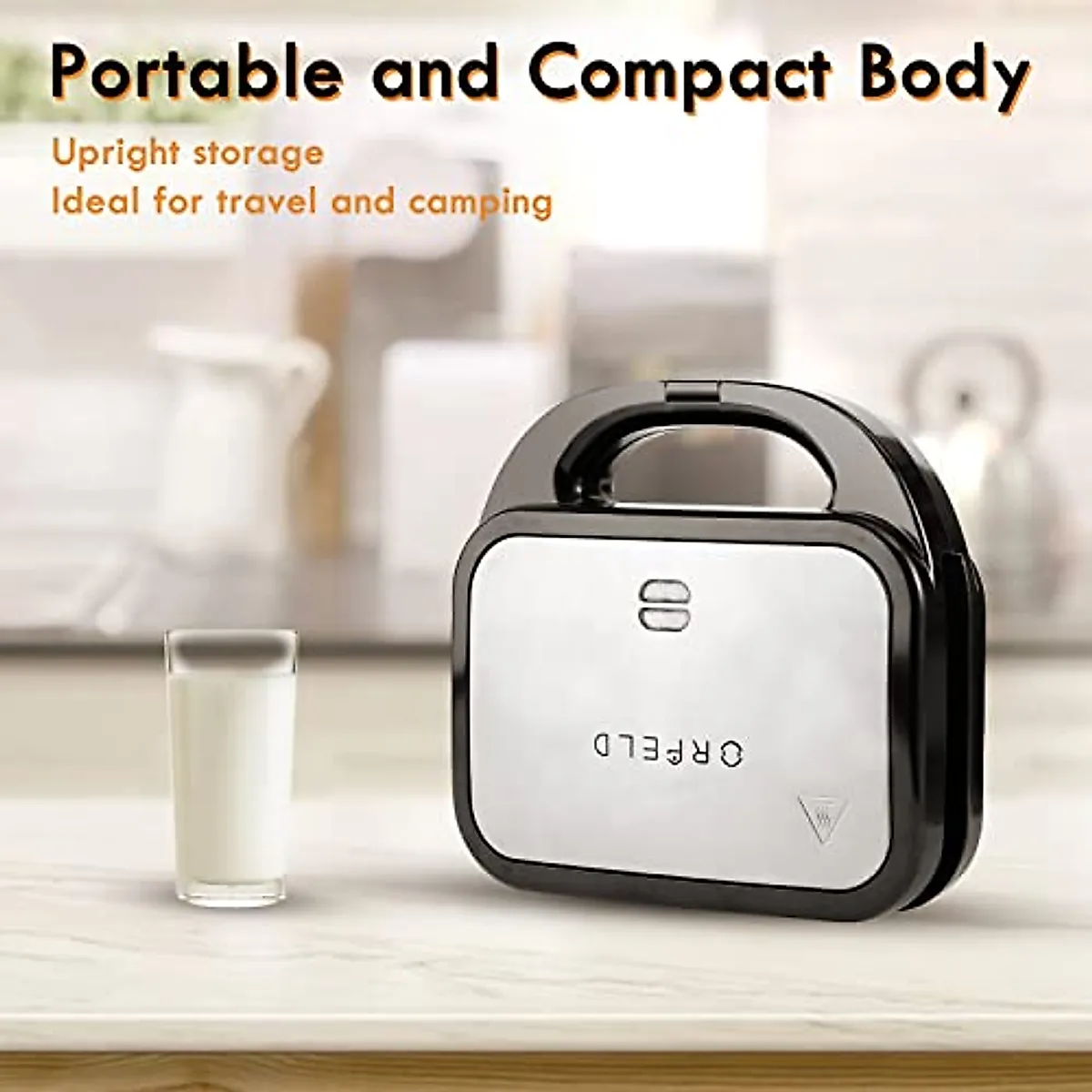 ORFELD Sandwich Maker, Waffle Maker, Panini Press Grill 3 in 1, with Non-Stick Removable Plates, Fast and Even Heating, Portable Handle, LED Indicator Lights, for Breakfast and Christmas Gift, Silver