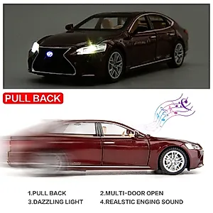 BDTCTK 1/32 Compatible for Lexus Ls500h Model Car, Zinc Alloy Pull Back Toy car with Sound and Light for Kids Boy Girl Gift(Brown)