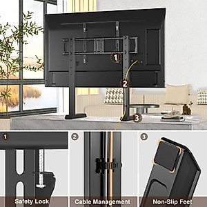 TAVR Ultra Strong Universal TV Stand Base for 55-90 Inch TVs Hold up to 150 lbs, Heavy Duty Height Adjustable Table Top TV Mount Stand with Tempered Glass Base, Max VESA 800x400mm, Black