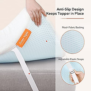 Sweetnight 3 Inch Queen Mattress Topper, Gel Mattress Topper for Cooling Sleep & Pressure Relieving, Foam Mattress Topper with Breathable Knitted Cover, CertiPUR-US Certified, Plush, Queen Size,White