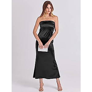 ANRABESS Women Summer Wedding Guest Maxi Dress Strapless Satin Tube Bodycon Backless Cocktail Formal Dresses 2025 Spring Black