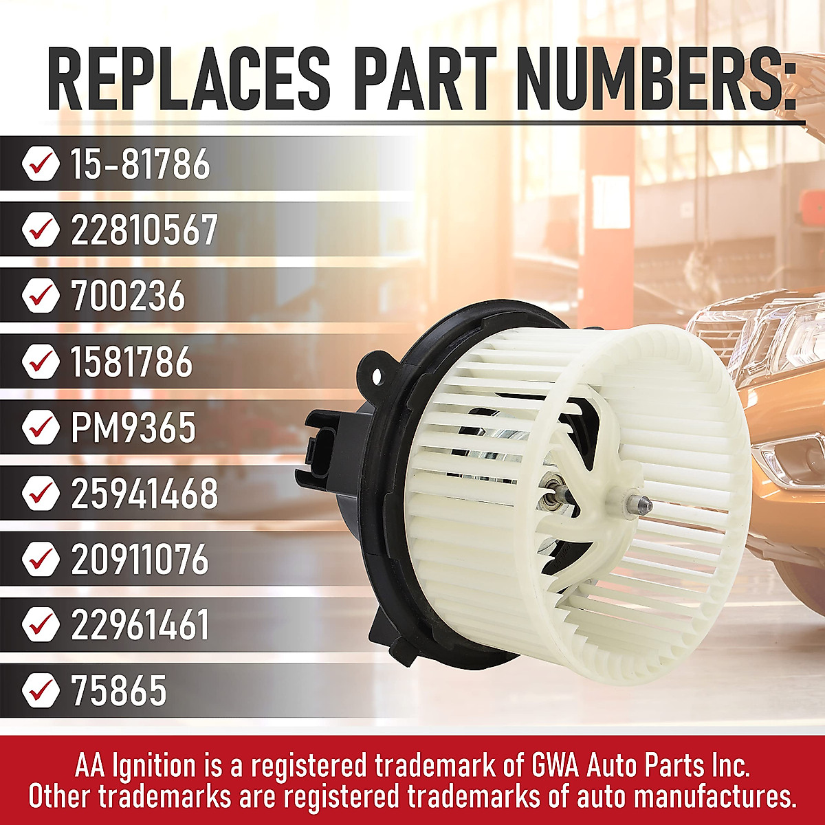 AC Heater Blower Motor with Fan - Compatible with Buick, Chevy, GMC & Saturn Vehicles - Enclave, Silverado, Silverado 3500 HD, Traverse, Acadia, Sierra - Replaces 15-81786, 22810567, 700236