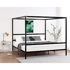 Bonnlo Black Canopy Bed Frame King with Headboard, Four Poster Bed Frame King, Metal