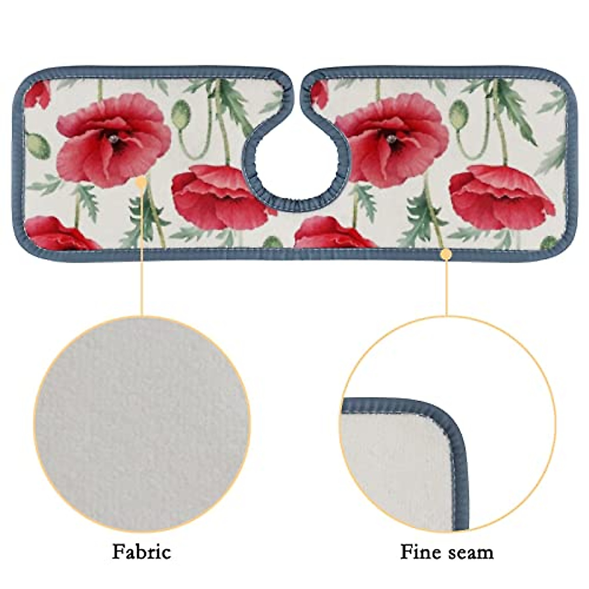 Absorbent Kitchen Faucet Mats 2 Pieces Red Poppy Flowers Faucet Sink Splash Guard Bathroom Counter and RV,Faucet Counter Sink Water Stains Preventer