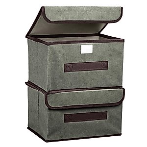 PATIKIL Fabric Collapsible Storage Bin 10.2 x 7.5 x 6.3 Inch, 2 Pcs Foldable Storage Box Cube with Lids and Handle Organizer Container for Home Bedroom Closet Clothes, Grey