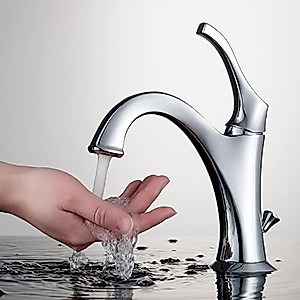 KRAUS Elavo 18 1/2-inch Square White Porcelain Ceramic Bathroom Vessel Sink with Overflow and Arlo Faucet Combo Set with Lift Rod Drain, Chrome C-KCV-150-1201CH