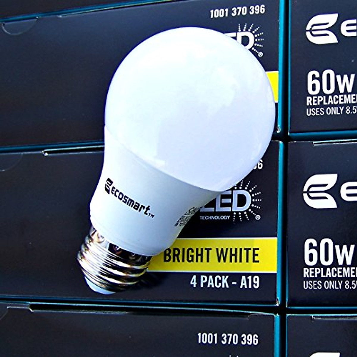 EcoSmart 60W Equivalent Bright White A19 Energy Star + Dimmable LED Light Bulb (4-Pack)