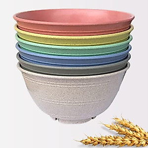 EUODIA 24 Oz Unbreakable Wheat Straw Plastic Deep Bowls for Cereal, Popcorn, Soup, Rice, Salad, Snack, Dessert & Noodle (Set of 6)-Dishwasher & Microwave Safe, Reusable, Lightweight & BPA Free
