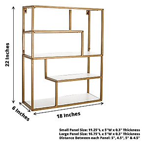 Balsa Circle 22 in Gold 4 Tier Rectangle Metal Geometric Hanging Shelf White Wood Party Events Reception Home Decorations Supplies