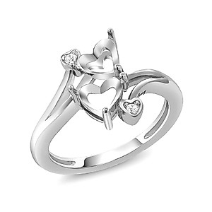 Gem Stone King 10K White Gold Promise Customized and Personalized Build Your Own 2 Birthstone For Her Heart Shape Women Engagement Ring (Size 7)