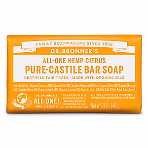 Dr. Bronner's - Pure-Castile Bar Soap (Citrus, 5 ounce) - Made with Organic Oils, For Face, Body and Hair, Gentle and Moisturizing, Biodegradable, Vegan, Cruelty-free, Non-GMO