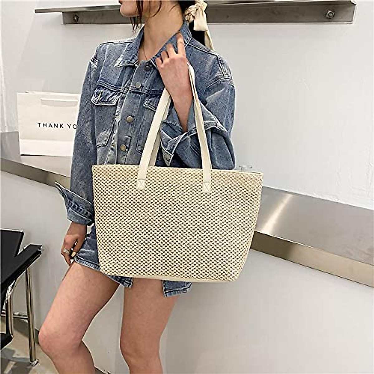 Summer Straw Bag Women Large Capacity Weave Totes Bag Handmade Rattan Beach Bag Vacation Lady Straw Shoulder Bag Pouch-1
