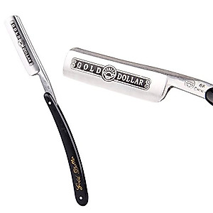 OULII Gold Dollar 66 Classic Steel Straight Edge Salon Barber Shaving Razor Shaver, Gifts for Men (Black+Silver)