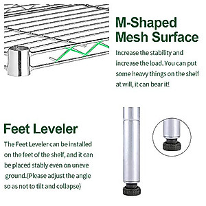 5-Tier Large Metal Coated Garage Industrial Shelf,Heavy Duty Wire Storage Kitchen Shelving Unit,Height Adjustable Sturdy Steel Shelf Wire Rack Organizer,Utility Commercial Grade Shelves Pantry Chrome