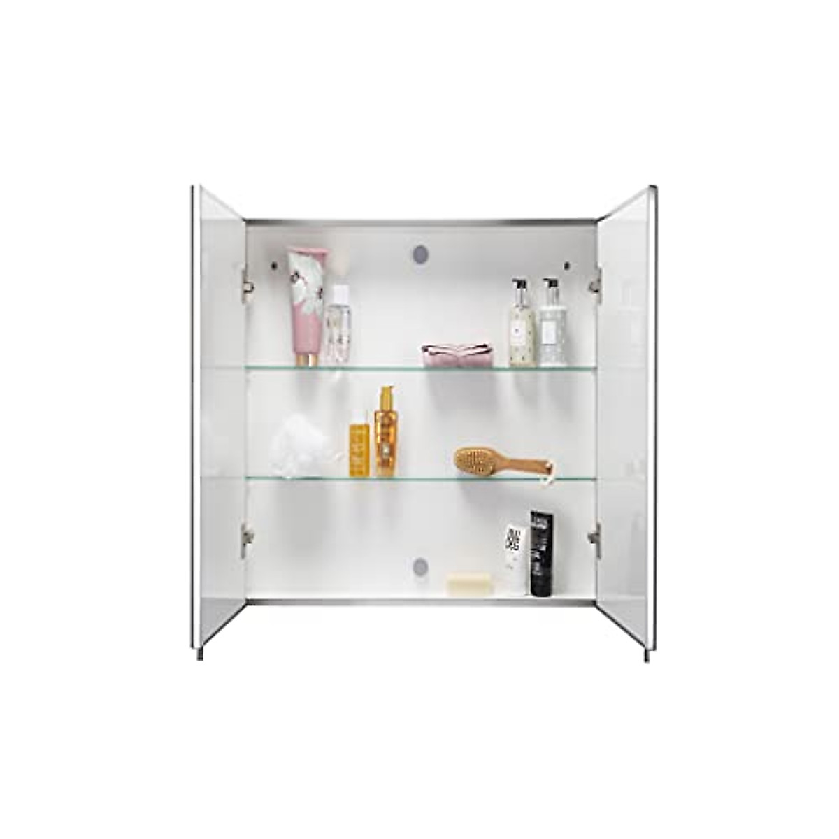 Croydex Finchley Double Door, Surface Mount Flexi-Fix Easy Hanging System Medicine Cabinet, 24 in (W) x 26 in (H) Stainless Steel