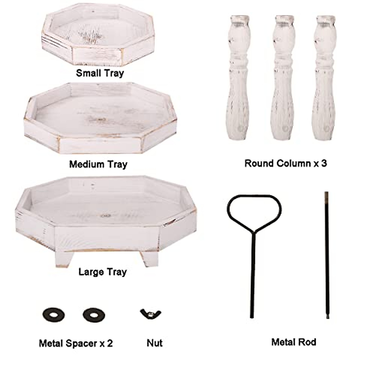 3 Tiered Tray, Rustic Cake Stand with Large Capacity Diameter of 15.6" 12.6" 8.8" Wooden Trays Farmhouse Decorative Tiered Tray for Kitchen Bathroom