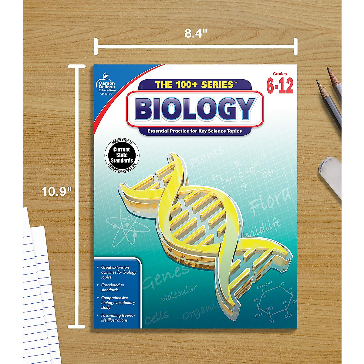 Carson Dellosa The 100 Series: Biology Workbook—Grades 6-12 Science, Matter, Atoms, Cells, Genetics, Elements, Bonds, Classroom or Homeschool Curriculum (128 pgs)