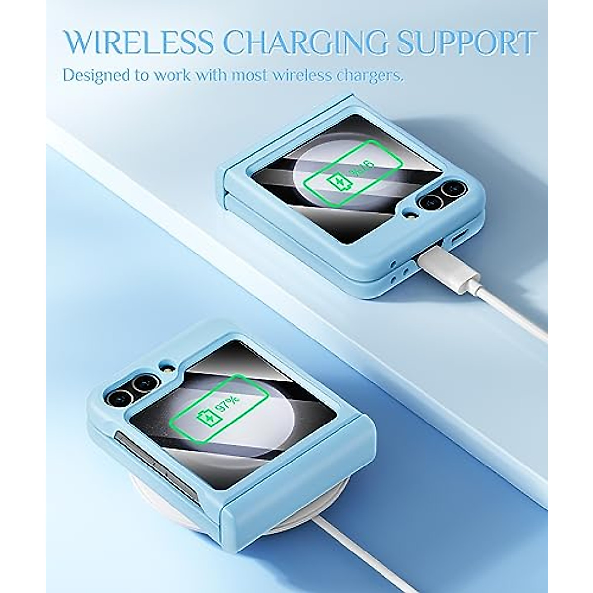 Caka for Galaxy Z Flip 5 Case with Hinge Protection, Z Flip 5 Case with Screen Protector Full Cover Shockproof Slim Wireless Charging Phone Case for Samsung Galaxy Z Flip 5 5G (2023) - Blue