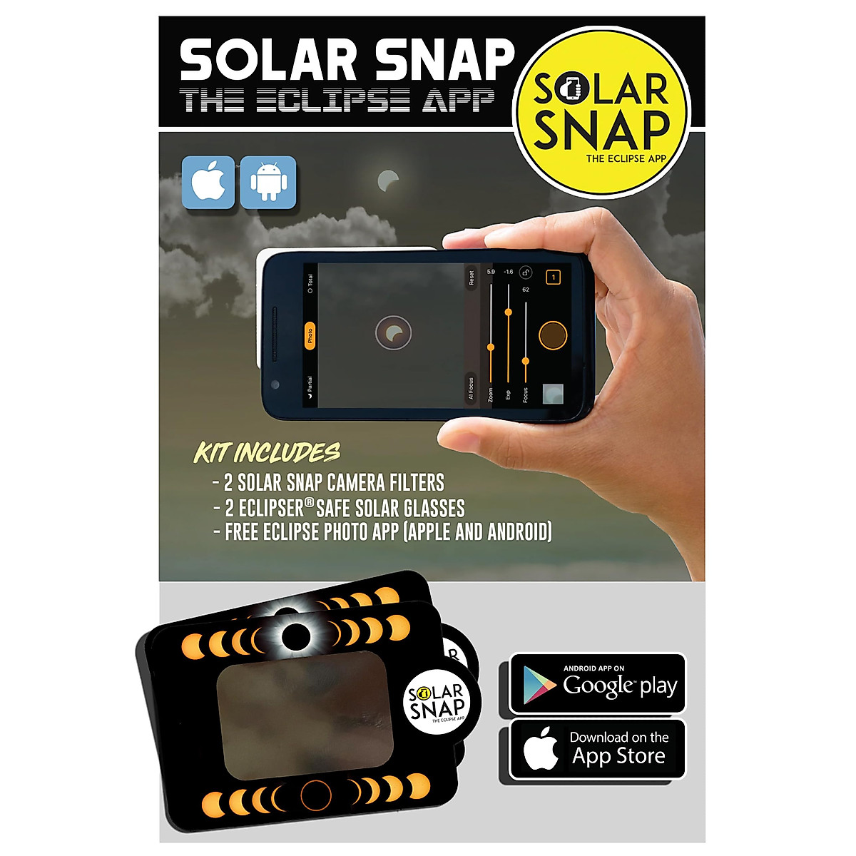 Solar Snap Eclipse App - Eclipse Photography Kit, Glasses, and App for iPhone and Android, Safe for Viewing Celestial Phenomenon