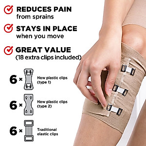 Premium Elastic Bandage Wrap – 2pk + 18 Extra Clips – 6 in x 15ft – Wide Compression Bandage Wrap - Waist, Thigh, Knee, Lymphedema, Body Wrap