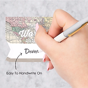 Big Dot of Happiness World Awaits - Travel Themed Party Tent Buffet Card - Table Setting Name Place Cards - Set of 24