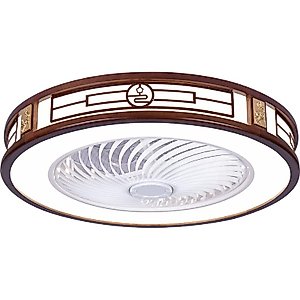 PIAOCAIYIN Modern Led Ceiling Fan with Light, Dimmable Round Chandelier Lamp, 110V Flush Mount Low Profile Fan, Adjustable Speed and Color Temperature, Remote Control, for Bedroom Dining Room