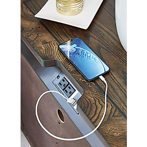 Signature Design by Ashley Maylee Classic 2 Drawer Nightstand with Pull-Out Tray, Power Supply and USB Ports, 29.5" Tall, Dark Brown