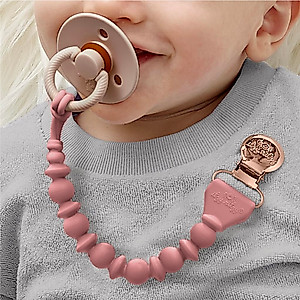 Itzy Ritzy Silicone Pacifier Clip; 100% Food Grade Silicone Pacifier Strap with Clip Keeps Pacifiers, Teethers & Small Toys in Place; Features One-Piece Design & Silicone Cord (Rosewood)