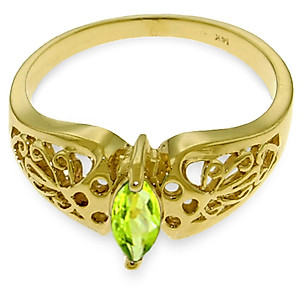 Galaxy Gold GG 14k Yellow Gold Filigree Ring with natural Marquis-Shaped Peridot - Size 6.5