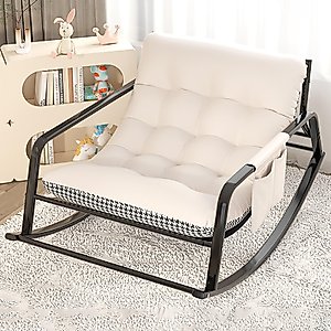 Rocking Chair Outdoor Oversized Rocker With Waterproof Cloth, Comfy Patio Chairs Camping Chairs With Armrest For Patio, Backyard, Balcony, Porch, Steel Frame 300lbs Weight Capacity ( Color : White )
