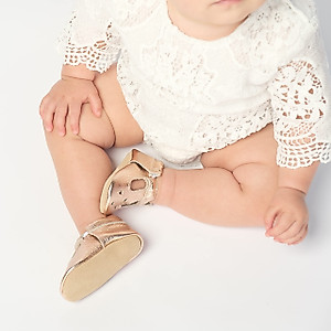 BirdRock Baby Mary Jane Moccasins - Genuine Leather Soft Sole Baby Girl Shoes for Newborns, Infants, Babies, and Toddlers (Rose Gold, US 5.5)