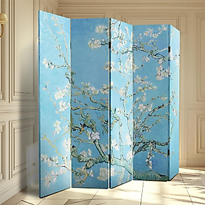 ARSTRIA 5-Panel Folding Room Divider Privacy Screen Van Gogh's Almond Blossoms Painting Canvas Foldable Portable Room Separating Divider Room Partition Freestanding Home Decor 71'' High