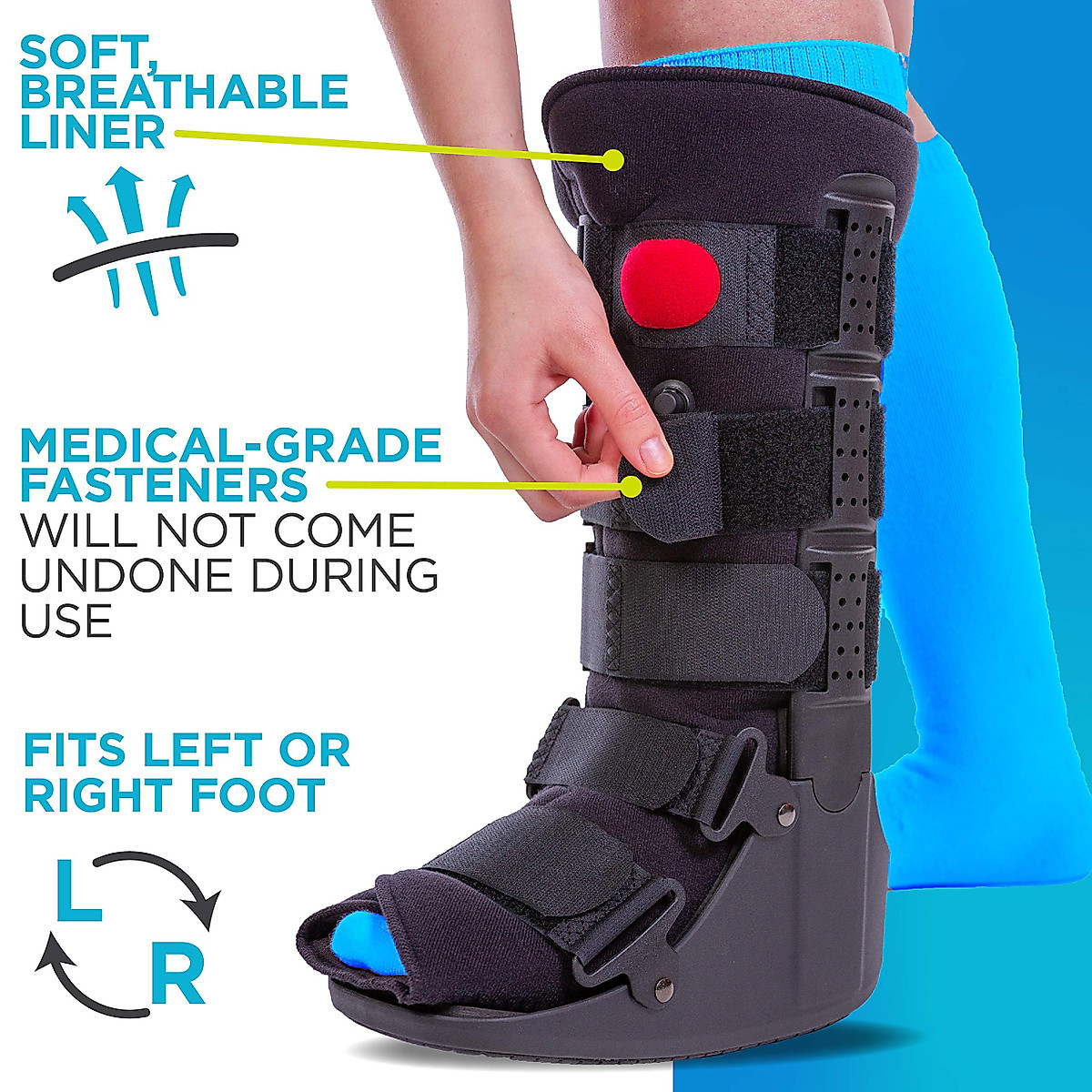 BraceAbility Tall Pneumatic Walking Boot | Orthopedic CAM Air Walker & Inflatable Surgical Leg Cast for Broken Foot, Sprained Ankle, Fractures or Achilles Surgery Recovery (Large)