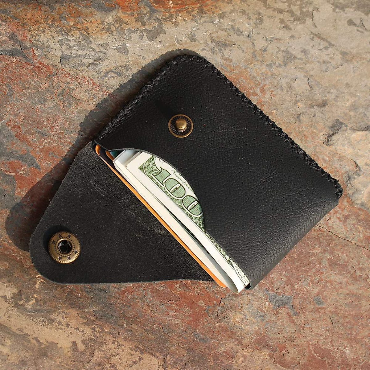 Black Hand-sewn front pocket card organizer wallet Minimalist Genuine Leather Card Case Wallet Small