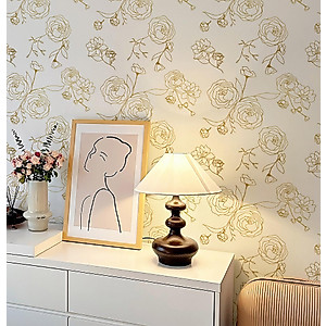 Safiyya 78.7"x17.3" Peel and Stick Wallpaper Gold and White Contact Paper Floral Wallpaper Self Adhesive Removable Wallpaper for Bedroom Covering Vinyl Rolls